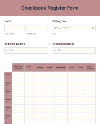 Checkbook Register Form Template | Jotform