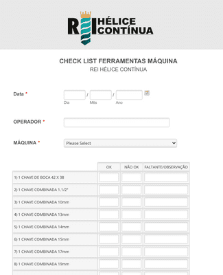 Checklist Ferramentas Máquina Modelo de Formulário | Jotform