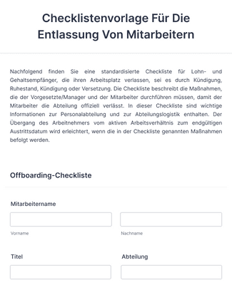 Checklistenvorlage Für Die Entlassung Von Mitarbeitern Formularvorlage ...