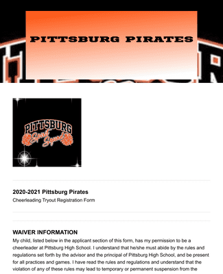 Cheer Tryout Registration Form Template | Jotform