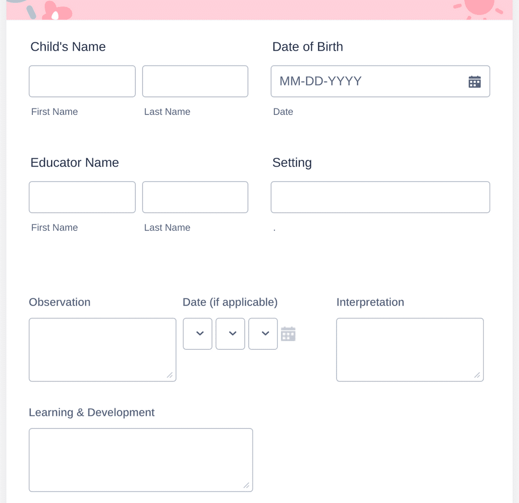 Child Care Observation Form Template | Jotform