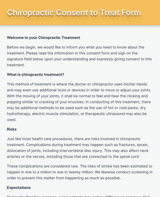 Chiropractic Consent to Treat Form Template | Jotform
