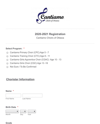 Choir Registration Form Template | JotForm