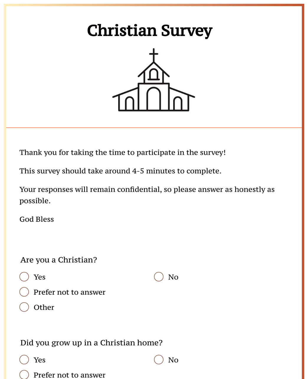 Christian Survey Form Template | Jotform