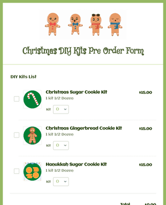 Christmas DIY Kits Pre Order Form Template | Jotform
