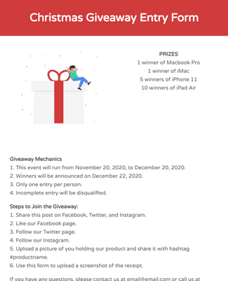 Christmas Giveaway Entry Form Template | Jotform