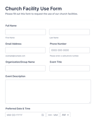 Church Facility Use Form Template | Jotform