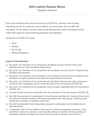 Church Liability Release Waiver Form Template | JotForm