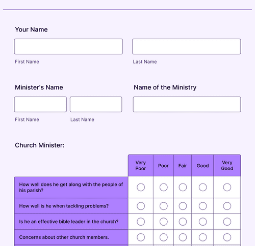 Church Ministry Evaluation Form Template | Jotform