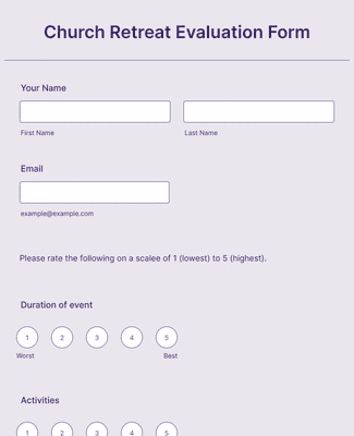 Church Retreat Evaluation Form Template | Jotform