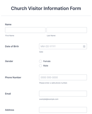 Church Visitor Information Form Template | Jotform