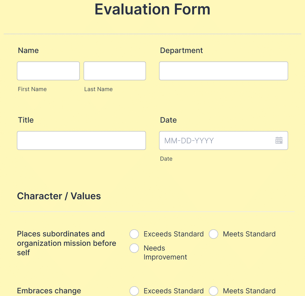 Civil Service Employee Self Evaluation Form Template | Jotform