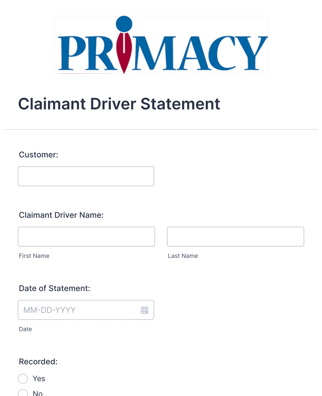 Claimant Driver Statement Form Template | Jotform
