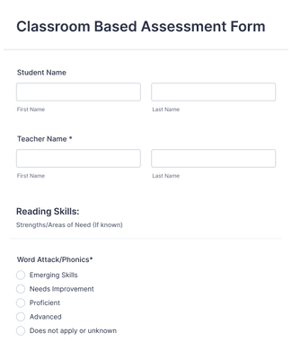 Classroom Based Assessment Form Template | Jotform
