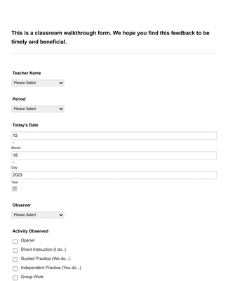 Classroom Walkthrough Form Template | Jotform