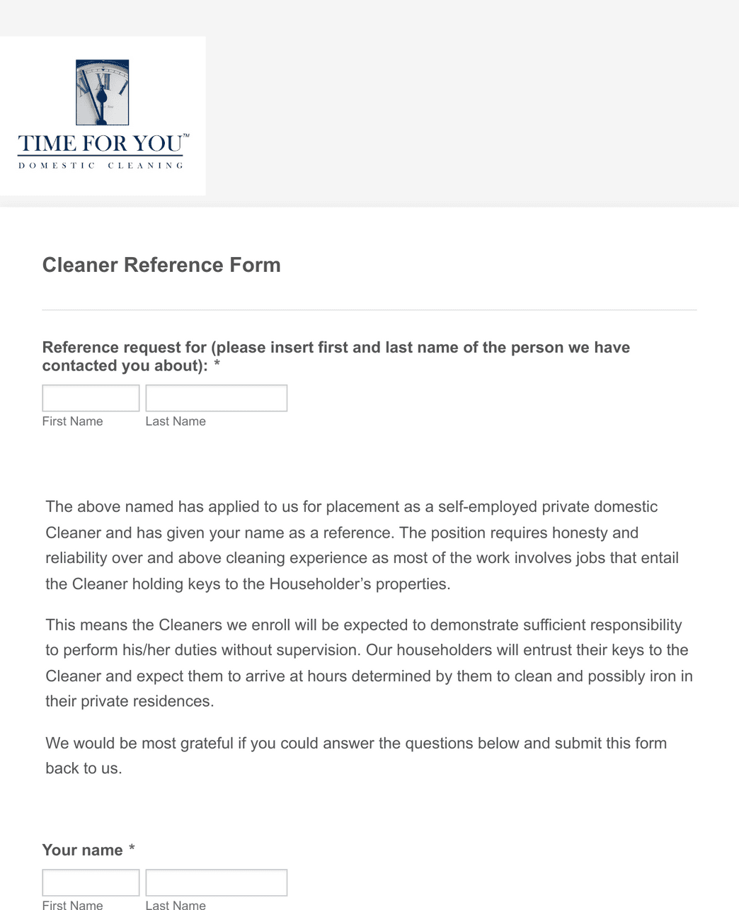 Cleaner Reference Form Template | Jotform