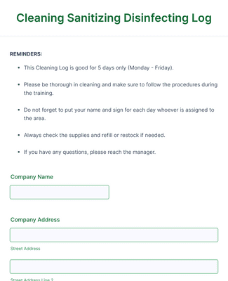 Cleaning Sanitizing Disinfecting Log Form Template | Jotform