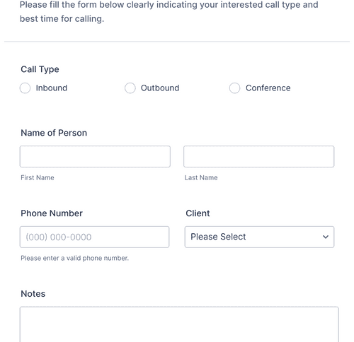 Client Call Log Form Template | Jotform