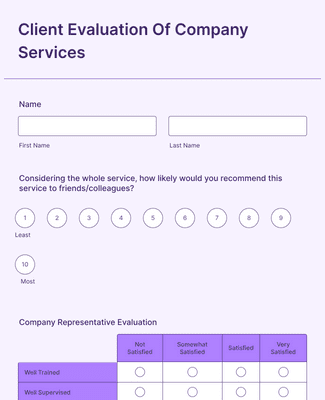Client Evaluation Of Company Services Form Template | Jotform