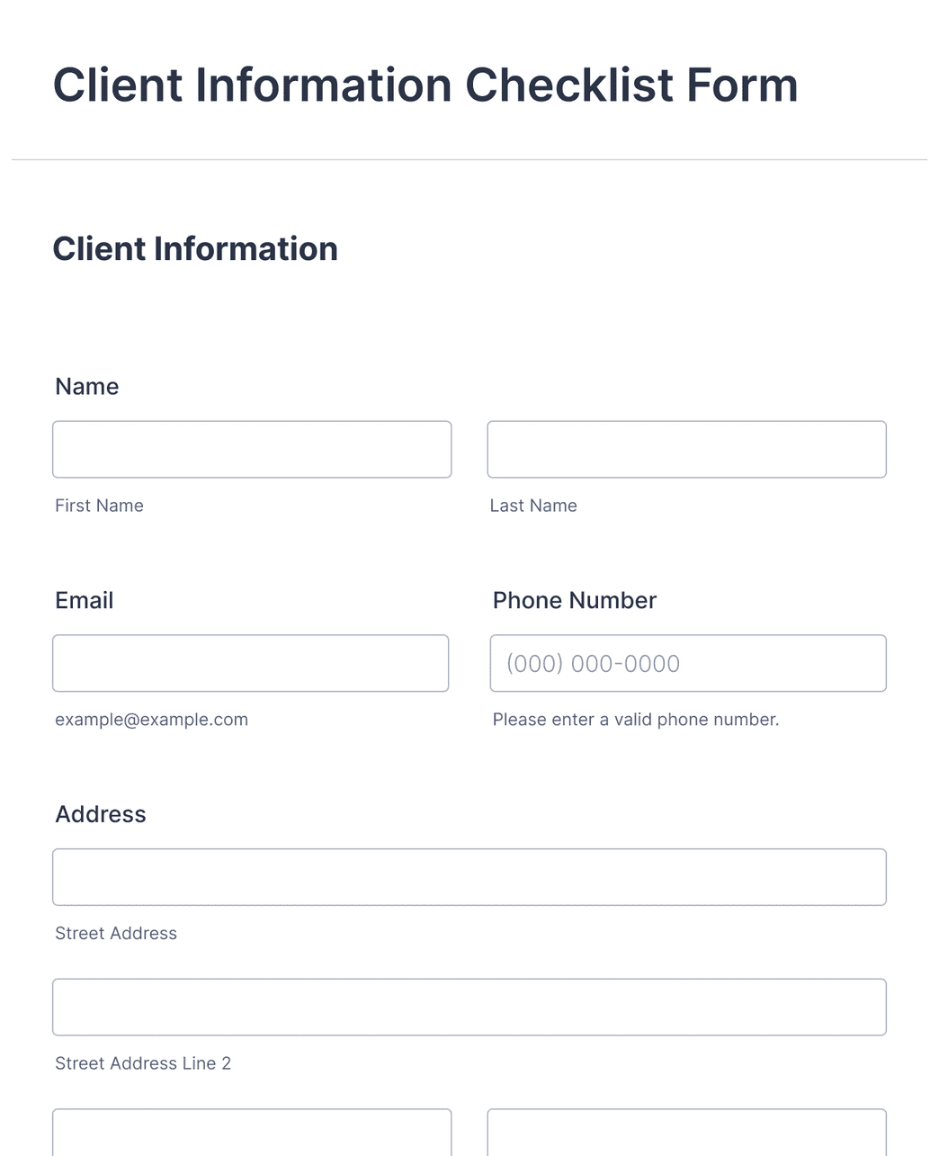 Client Information Checklist Form Template | Jotform