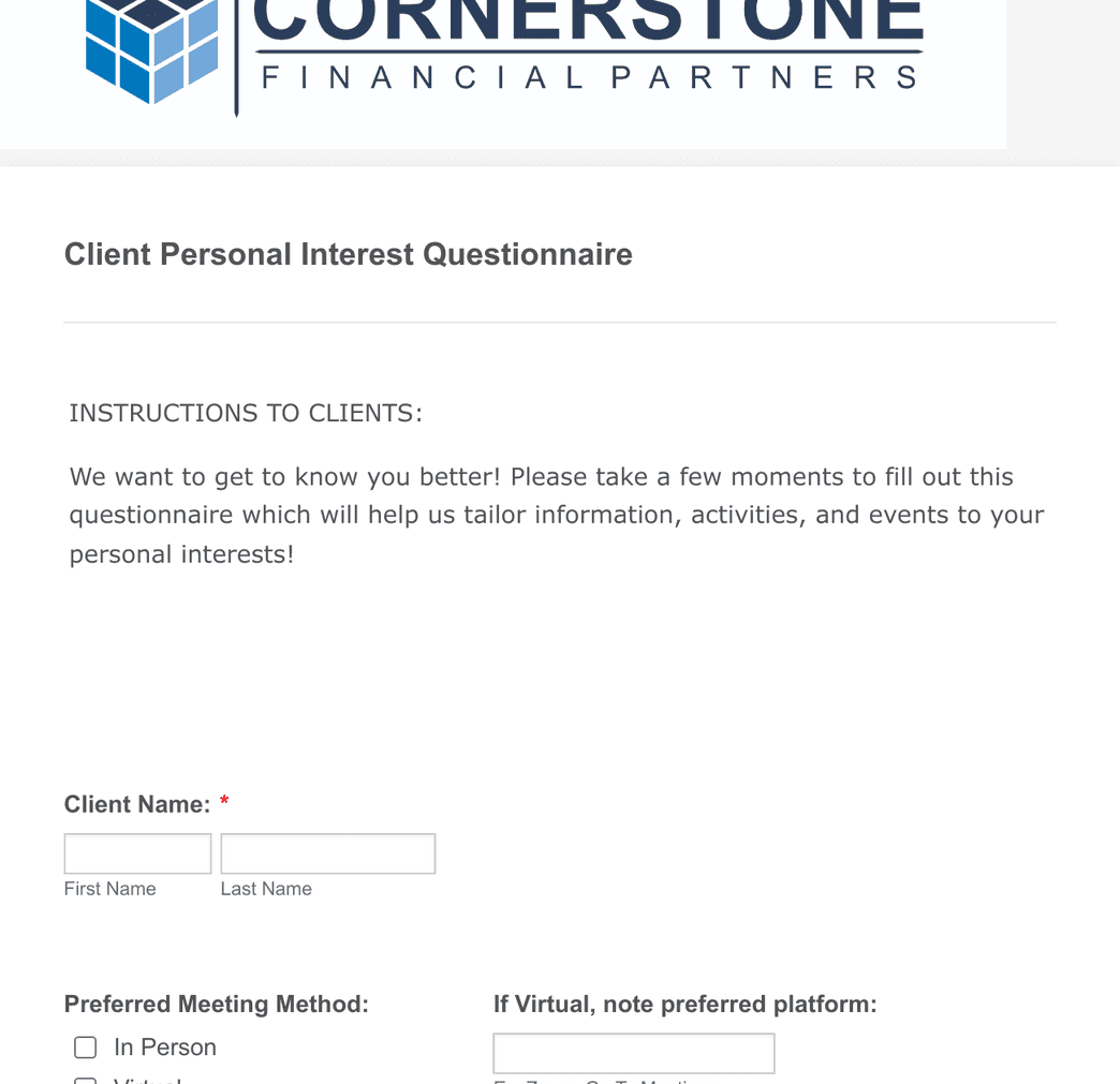 Client Personal Interest Questionnaire Form Template | Jotform