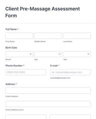 Client Pre-Massage Assessment Form Template | Jotform