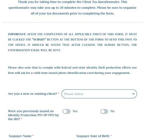 Client Tax Questionnaire Form Template | Jotform
