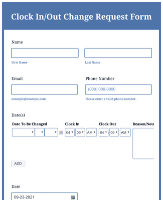 Clock In Out Change Request Form Template | Jotform
