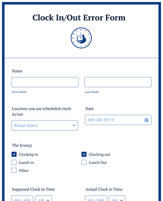 Clock In Out Error Form Template | Jotform