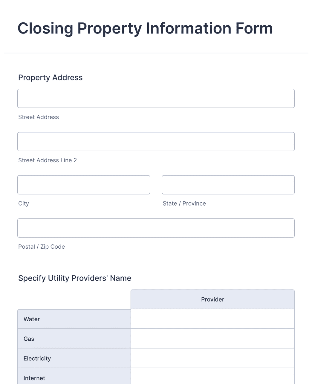 Closing Property Information Form Template | Jotform