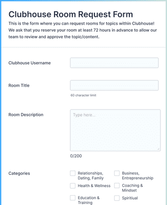 Clubhouse Room Request Form Template | Jotform