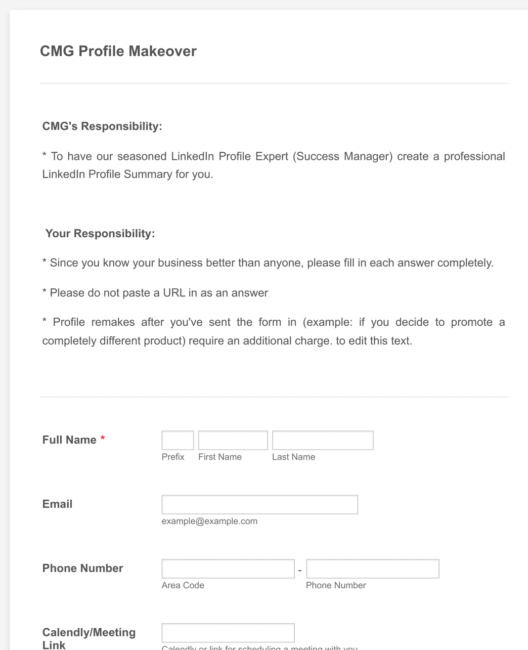 CMG Profile Makeover Form Template | Jotform