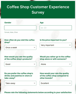 Coffee Shop Customer Experience Survey Form Template | Jotform
