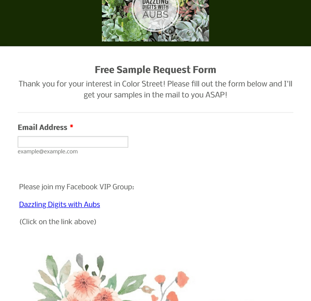Color Street Sample Request Form Template | Jotform