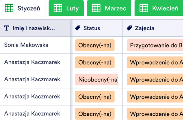 Codzienna Lista Obecności Szablon | Jotform Tables