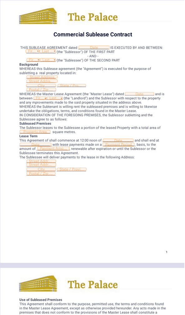 Commercial Sublease Contract - Sign Templates | Jotform