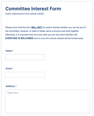 Committee Interest Form Template | Jotform