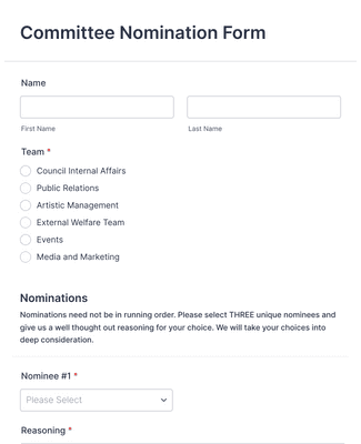 Committee Nomination Form Template | Jotform