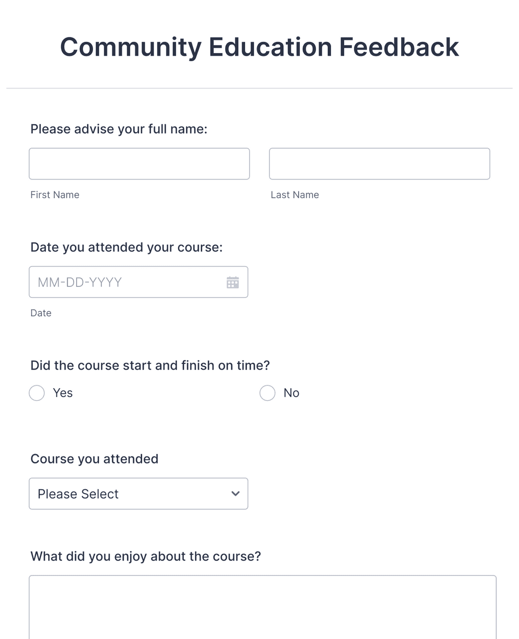 Community Education Feedback Form Template | Jotform