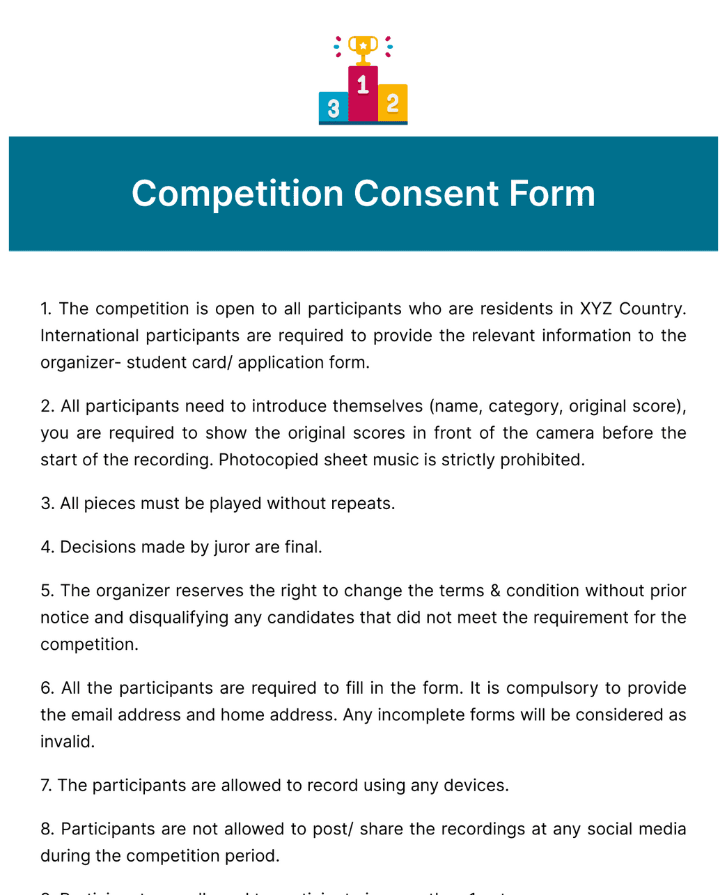 Competition Consent Form Template | Jotform