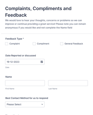 Complaints, Compliments and Feedback Form Template | Jotform