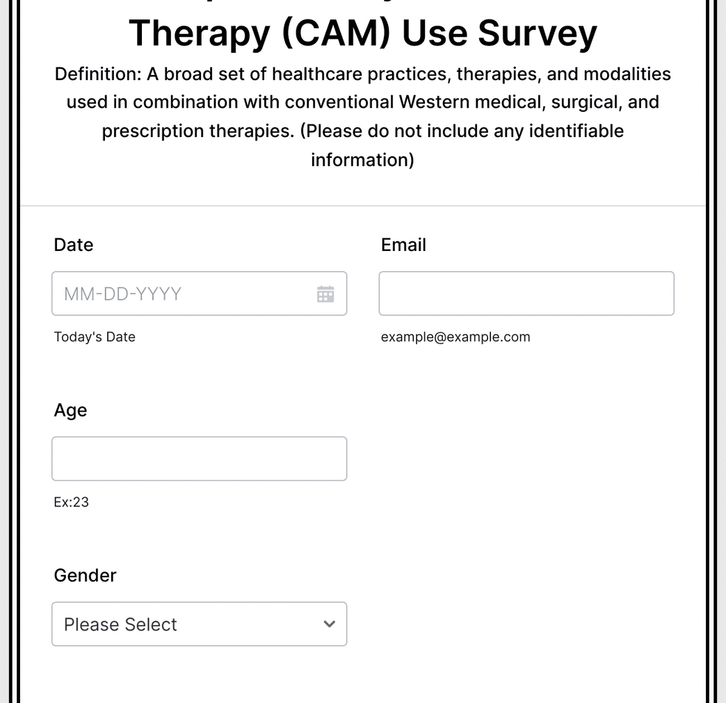 Complementary Alternative Therapy (CAM) Use Survey Form Template | Jotform
