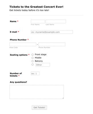Concert Ticket Registration Form Template | Jotform