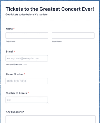 Concert Ticket Registration Form with Verifone payment gateway Form ...