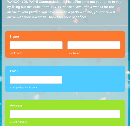 CONGRATULATIONS PRIZE WINNER!! Form Template | Jotform