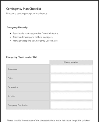 Contingency Plan Checklist Form Template | Jotform