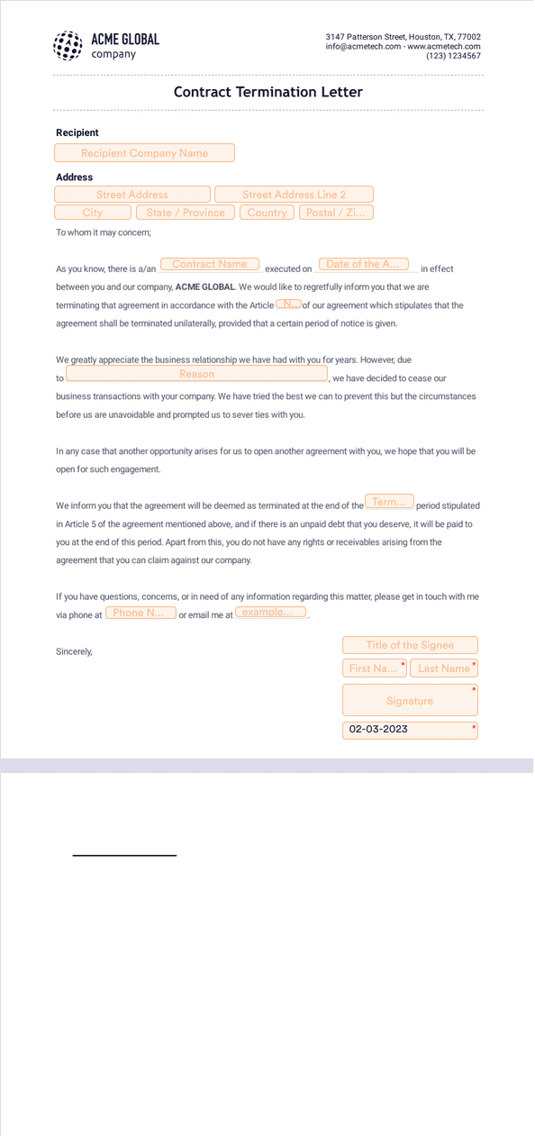 Business Contract Termination Letter Sle Template Infoupdate