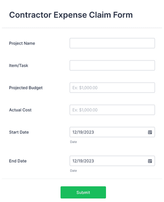 Contractor Expense Claim Form Template | Jotform