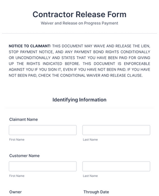 Contractor Release Form Template | Jotform