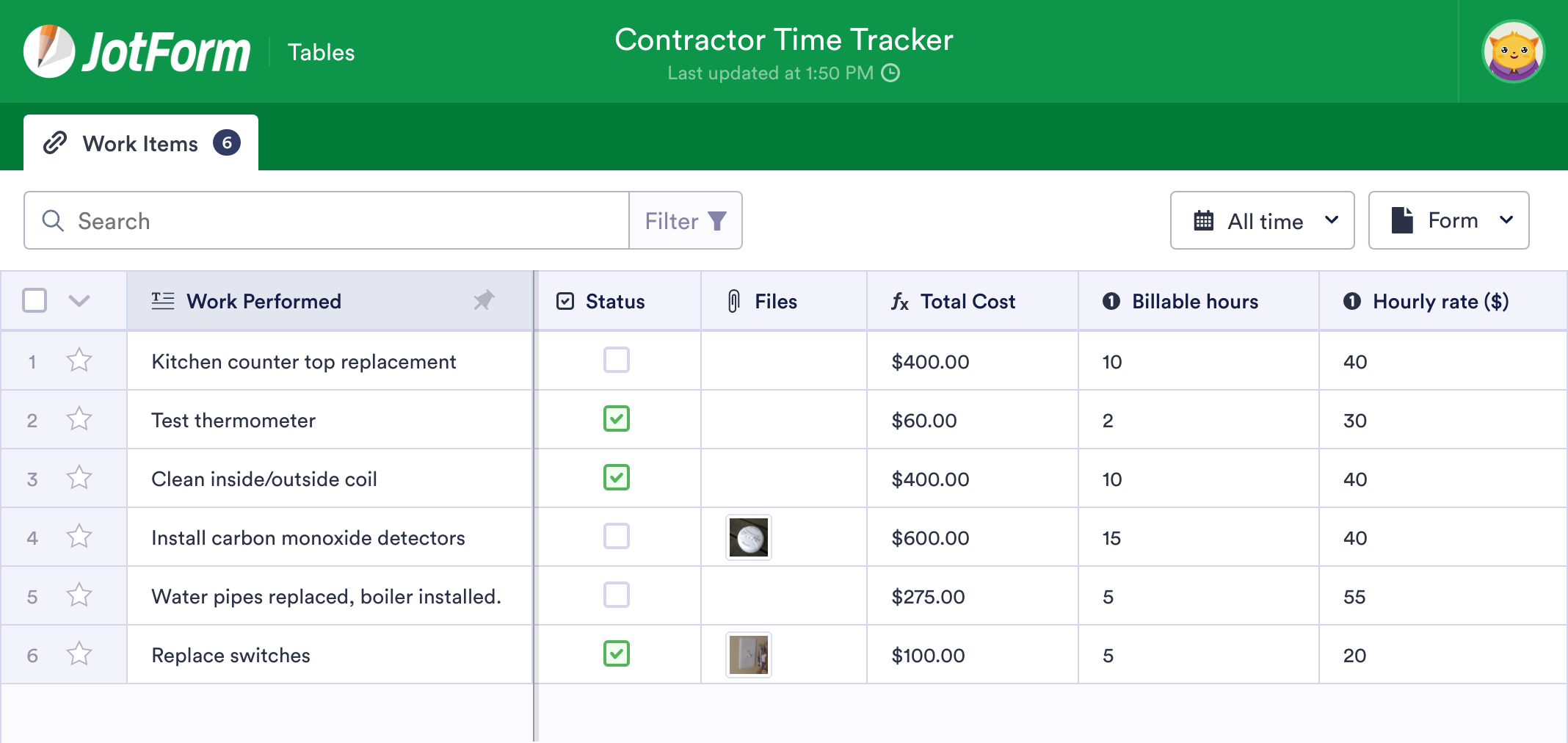 Contractor Time Tracker Template | JotForm Tables